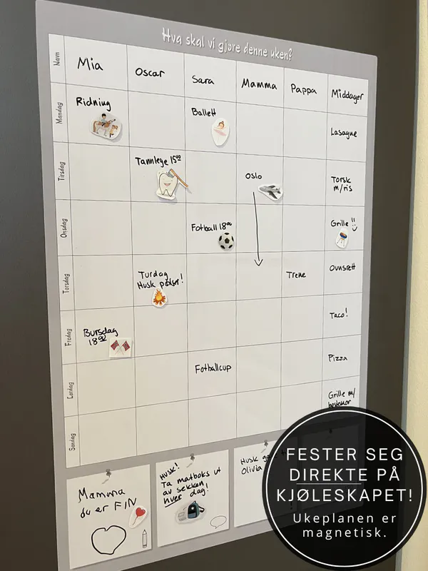 Stor magnetisk ukeplan - Ukeplanlegger for din familie - Sjarmtroll.no